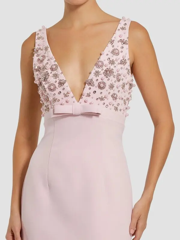 Mac Duggal Crêpe Floral Beaded Bow A-line Gown - Blush