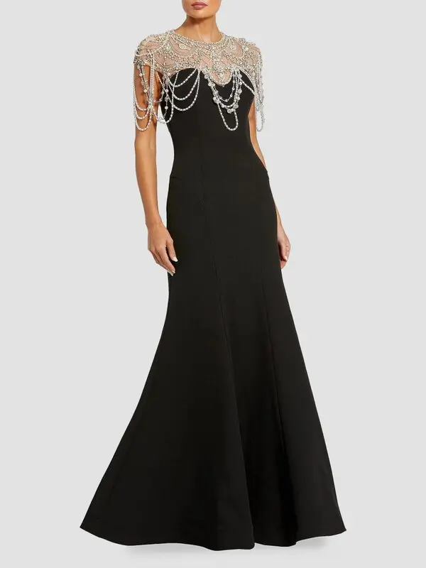 Mac Duggal Beaded Cap-sleeve Mermaid Gown - Black