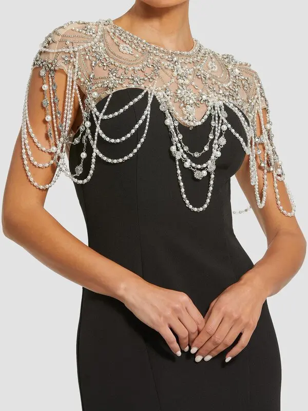 Mac Duggal Beaded Cap-sleeve Mermaid Gown - Black