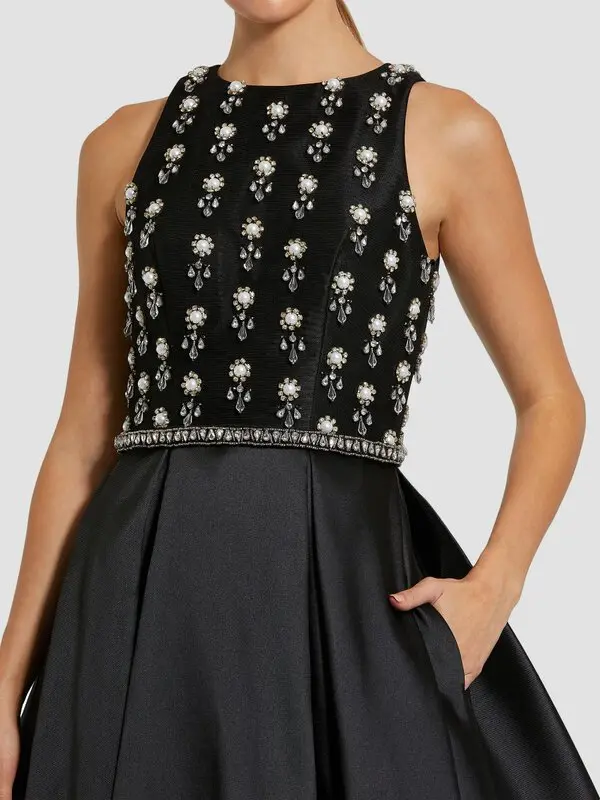 Mac Duggal Floral Beaded Satin Ballgown