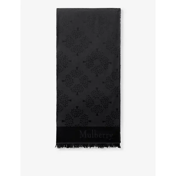 Mulberry Logo-jacquard Rectangular Silk-blend Scarf - Black