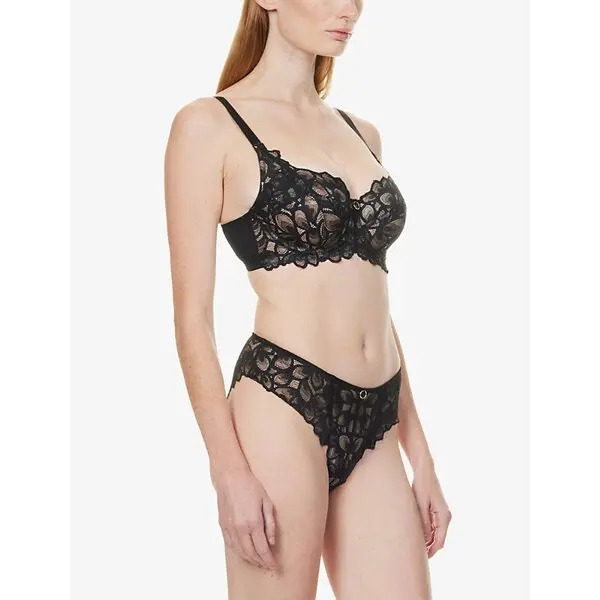 Panache Allure Lace-embroidered Stretch-woven Bra - Black/latte