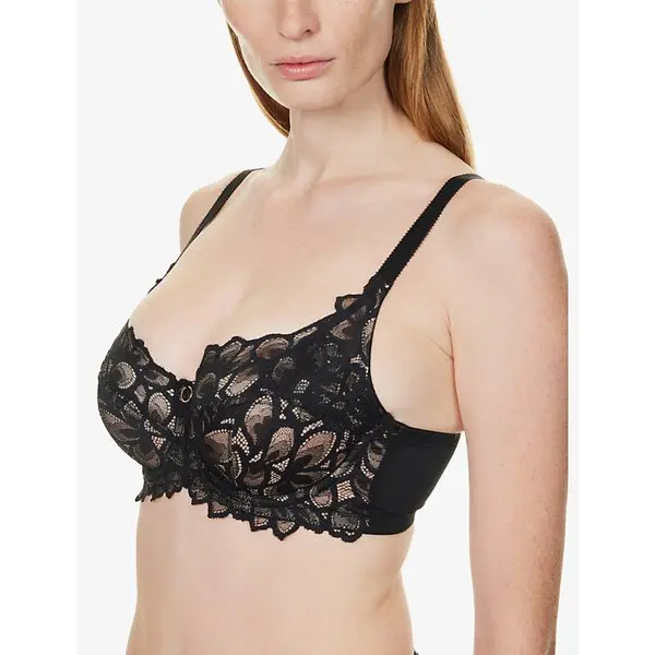 Panache Allure Lace-embroidered Stretch-woven Bra - Black/latte