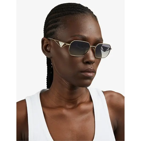 Prada Irregular-frame Metal Sunglasses - Gold