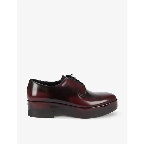 Prada Brushed Laced Leather Derby Shoes - Garnet