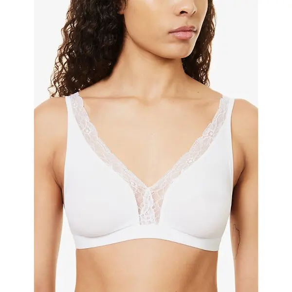 Hanro Triangle-cup Lace-trim Stretch-cotton Bra - White