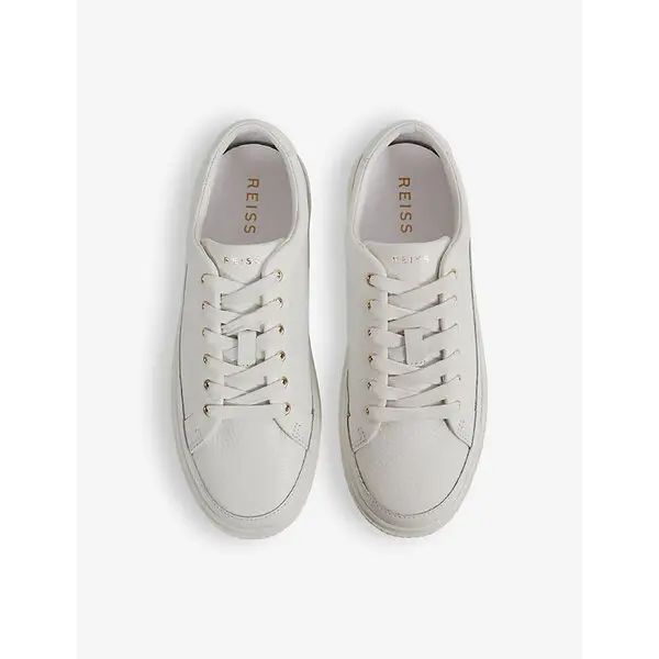 REISS Grained-leather Low-top Trainers - White