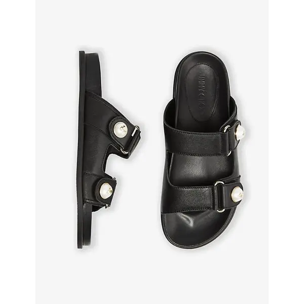 JIMMY CHOO Fayence Pearl-embellished Leather Sandals - Black