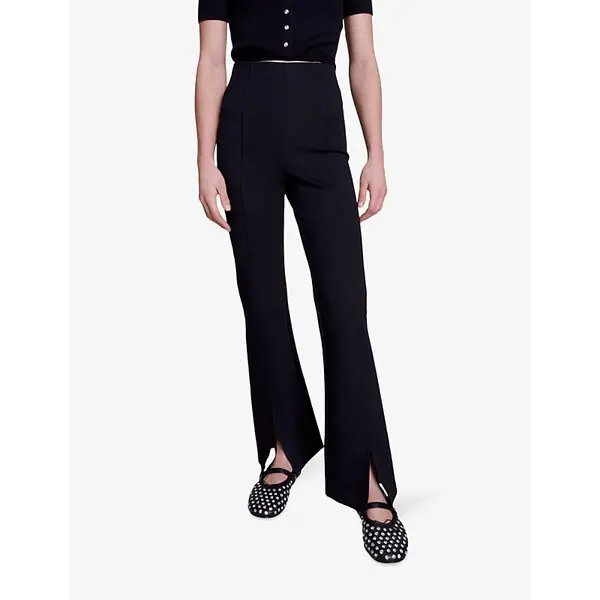 Maje Split-cuff Flare-leg High-rise Trousers - Noir / Gris