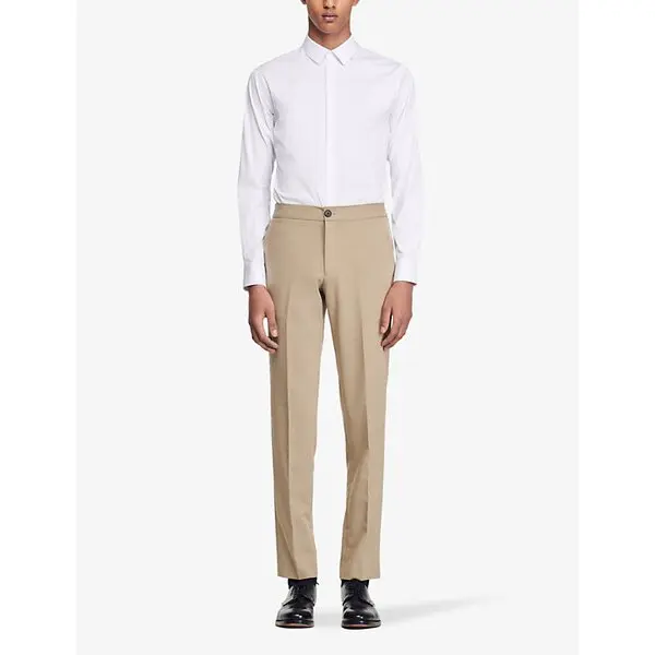 Sandro Classic-collar Slim-fit Stretch Cotton-blend Shirt - Naturels