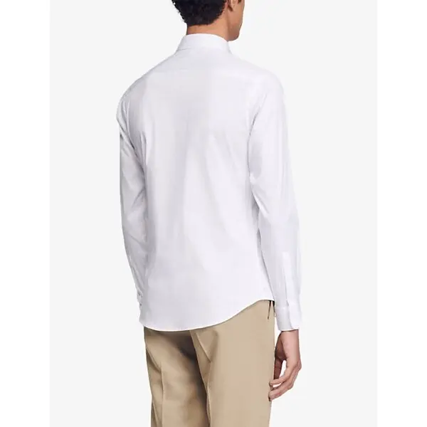 Sandro Classic-collar Slim-fit Stretch Cotton-blend Shirt - Naturels
