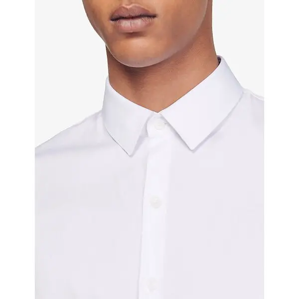 Sandro Classic-collar Slim-fit Stretch Cotton-blend Shirt - Naturels