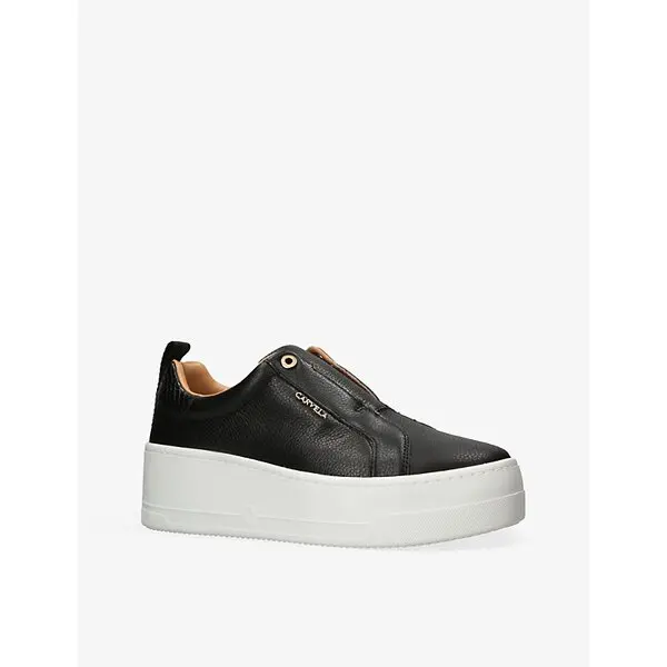 Carvela Connected Laceless Platform Leather Sneakers - Black