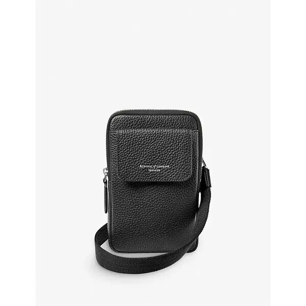 ASPINAL OF LONDON Logo-print Grained-leather Crossbody Phone Case - Black