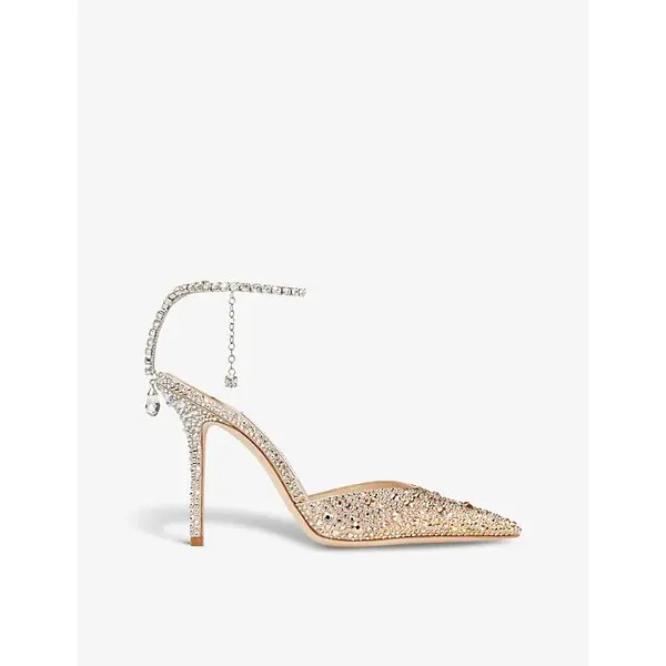 JIMMY CHOO Saeda 100 Crystal-embellished Heeled Courts - Gold/crystal