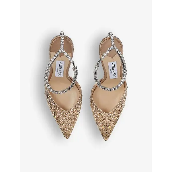 JIMMY CHOO Saeda 100 Crystal-embellished Heeled Courts - Gold/crystal