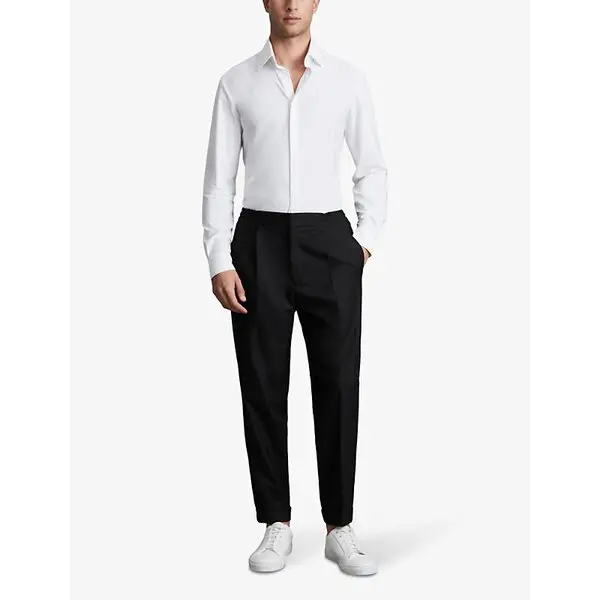 REISS Relaxed-fit Tapered Woven Trousers - Black