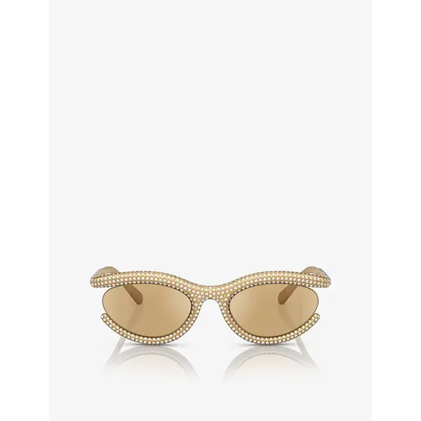 SWAROVSKI Sk6006 Crystal-embellished Oval Sunglasses - Gold