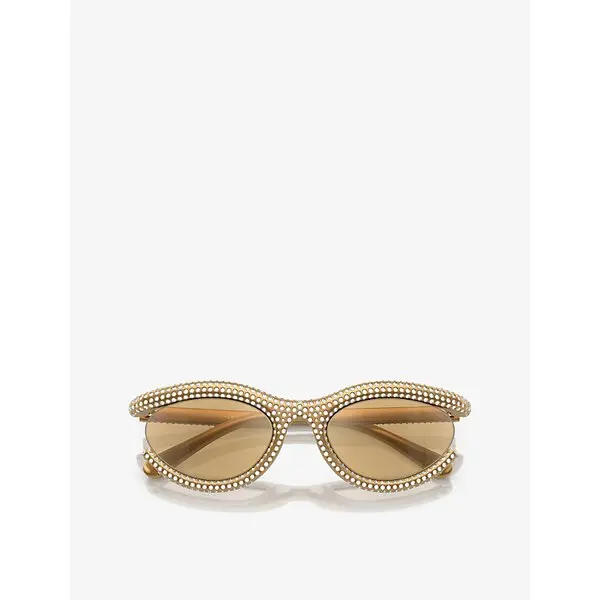 SWAROVSKI Sk6006 Crystal-embellished Oval Sunglasses - Gold