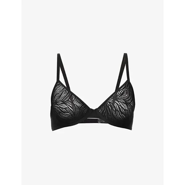 Calvin Klein Sheer Marquisette Embroidered Stretch-lace Bra - Black