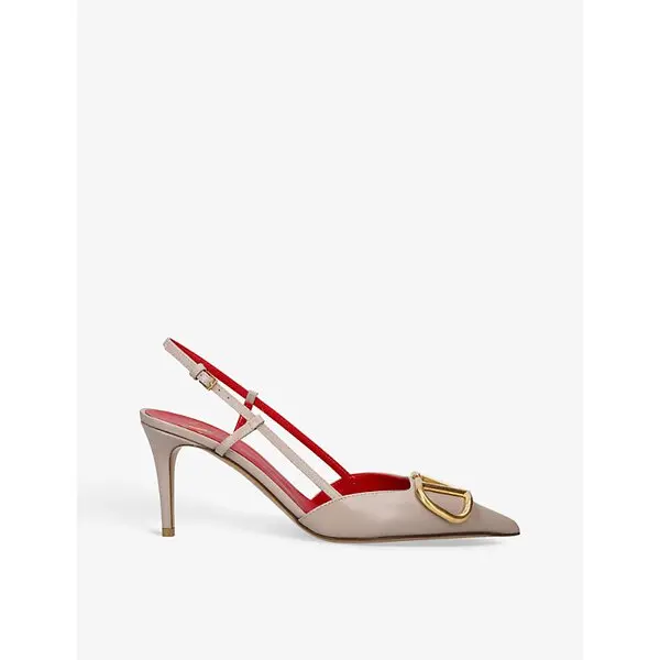 Valentino Garavani Vlogo 80 Pointed-toe Leather Slingback Courts - Blush