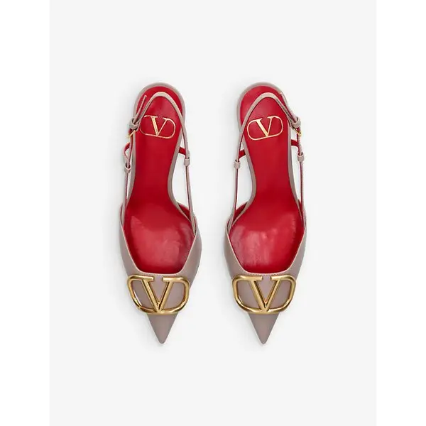 Valentino Garavani Vlogo 80 Pointed-toe Leather Slingback Courts - Blush