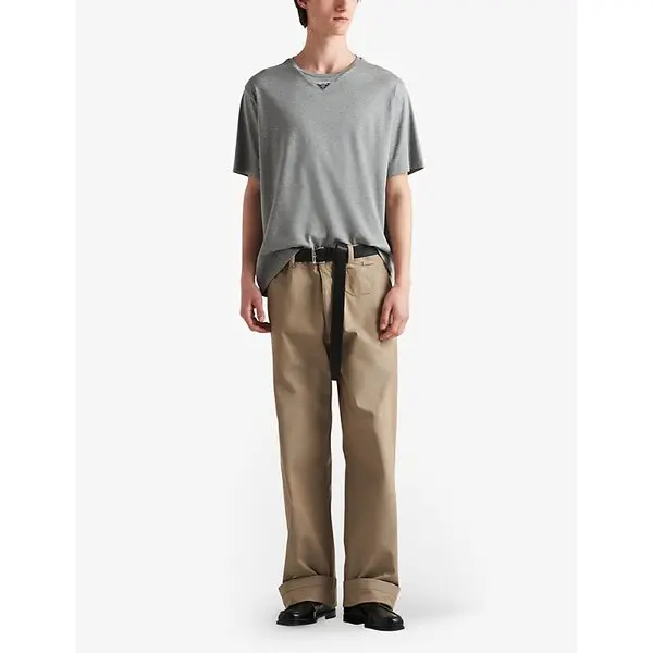 Prada Brand-Plaque Oversized-Fit Cotton-Jersey T-Shirt - Grey