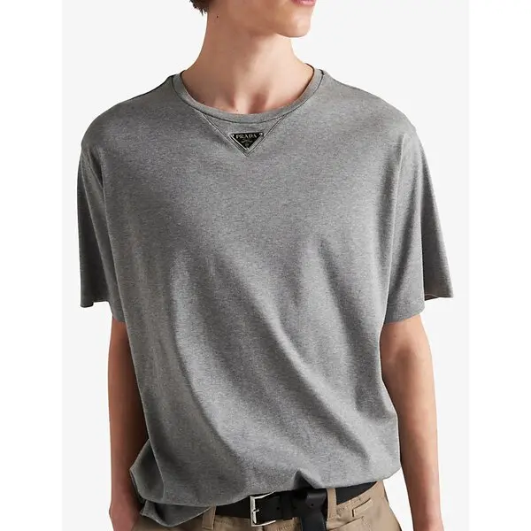 Prada Brand-Plaque Oversized-Fit Cotton-Jersey T-Shirt - Grey