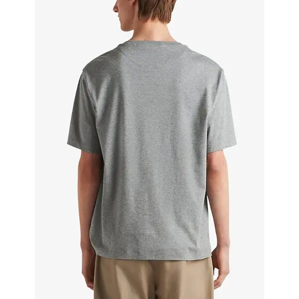 Prada Brand-Plaque Oversized-Fit Cotton-Jersey T-Shirt - Grey