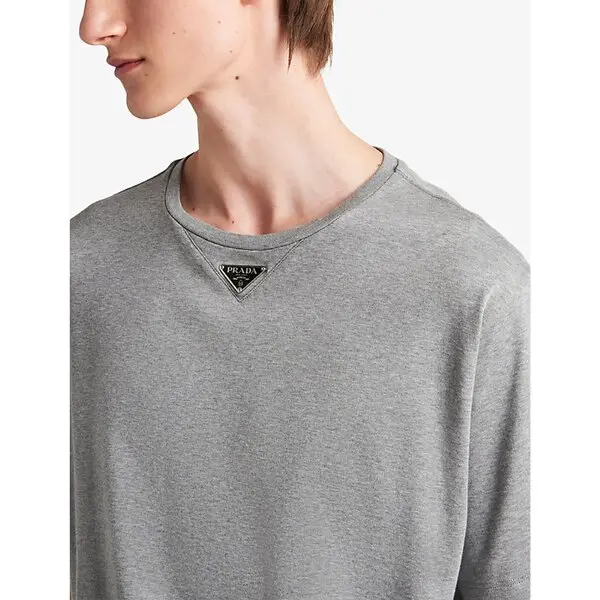 Prada Brand-Plaque Oversized-Fit Cotton-Jersey T-Shirt - Grey