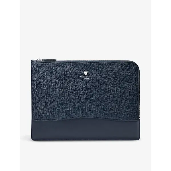 ASPINAL OF LONDON City Large Logo-embossed Leather Laptop Case - Navy