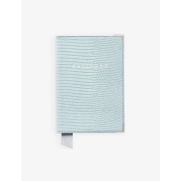 ASPINAL OF LONDON Logo-print Croc-embossed Leather Passport Cover - Poolblue
