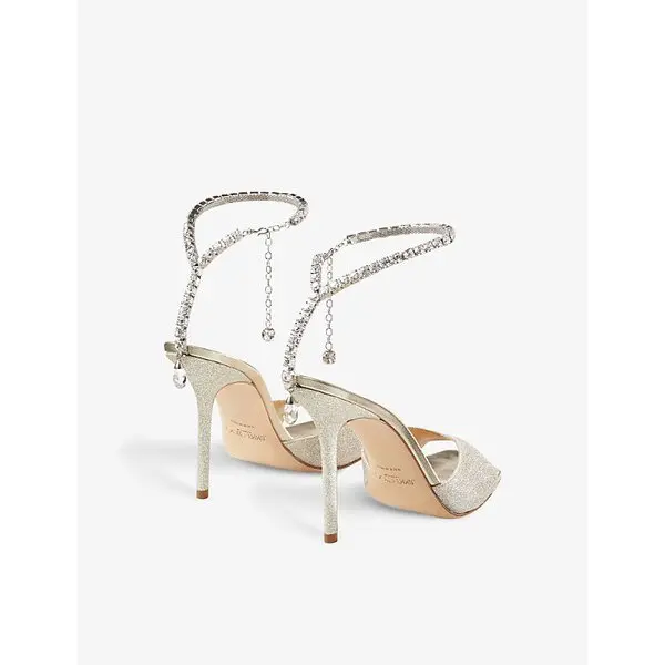JIMMY CHOO Saeda Crystal-embellished Glitter Stiletto Courts - Platinum Ice/crystal