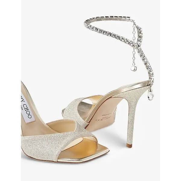 JIMMY CHOO Saeda Crystal-embellished Glitter Stiletto Courts - Platinum Ice/crystal