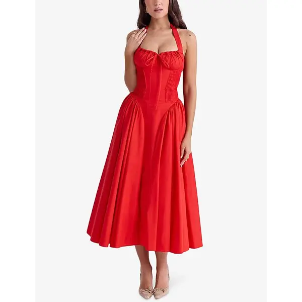 House of CB Adabella Flower-Pint Cotton-Blend Midi Dress - One-color