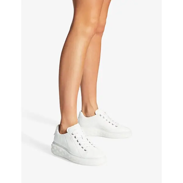 JIMMY CHOO Diamond Light Maxi Branded Leather Low-top Trainers - V White/white