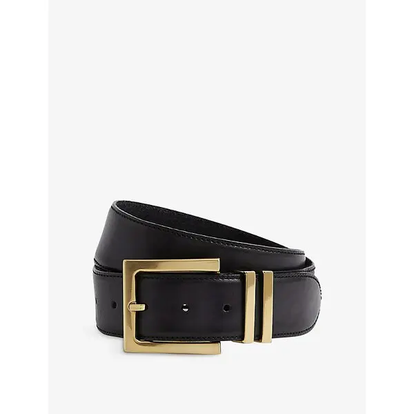 REISS Square-buckle Leather Belt - Black