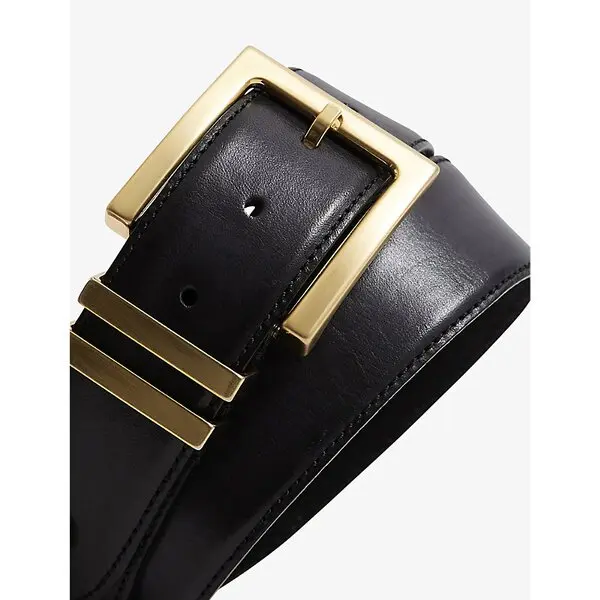 REISS Brompton Leather Belt - Black