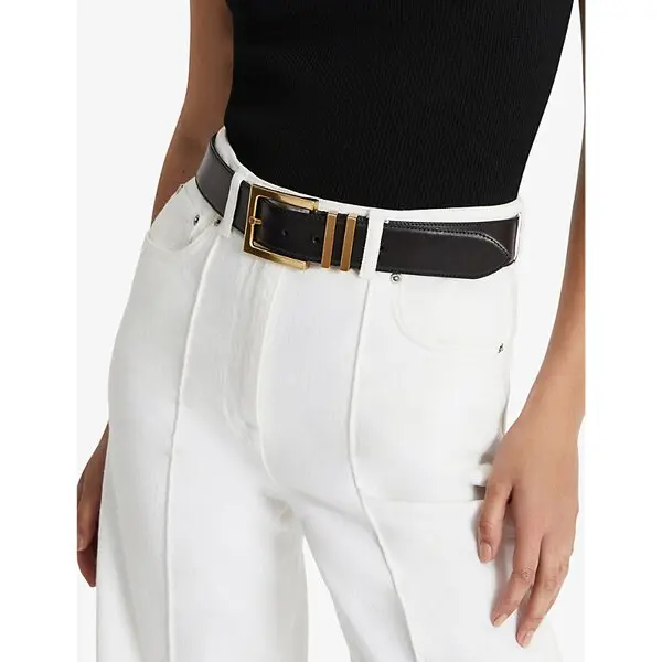 REISS Brompton Leather Belt - Black