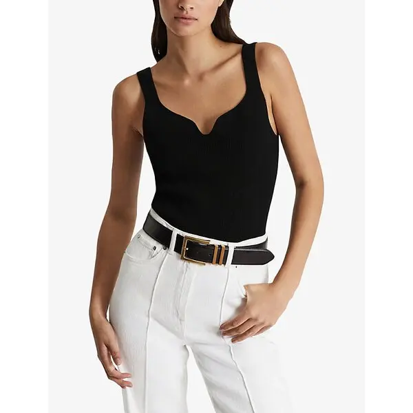 REISS Brompton Leather Belt - Black