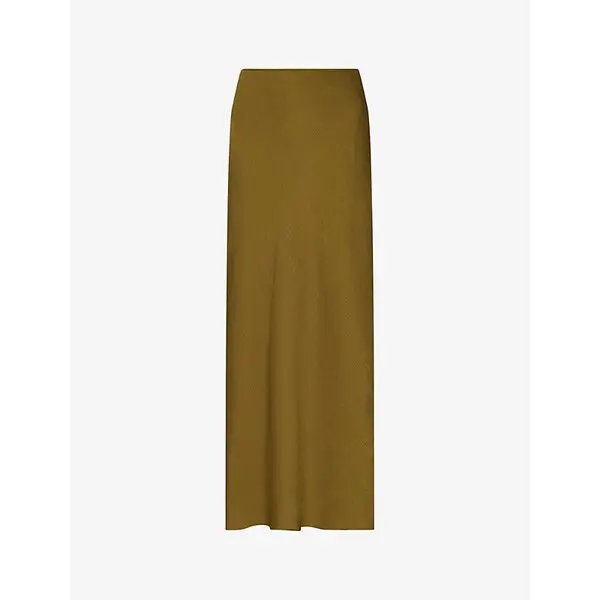 Whistles Bias-Cut Satin Midi Skirt Khaki/Olive 40% Off
