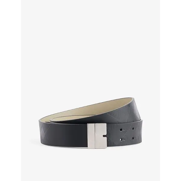 Burberry Black Woven Logo Belt with Silver-Tone Buckle Burberry Reversible Check B Buckle Belt | Saks Fifth Avenue main image 2