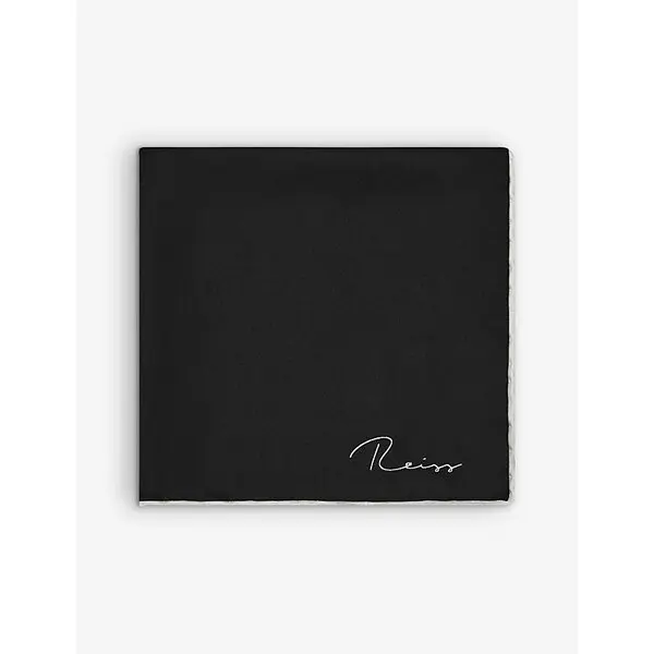 REISS Ceremony Logo-print Silk Pocket Square - Black