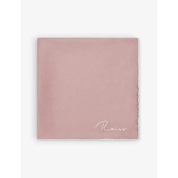 REISS Ceremony Logo-print Silk Pocket Square - Pink