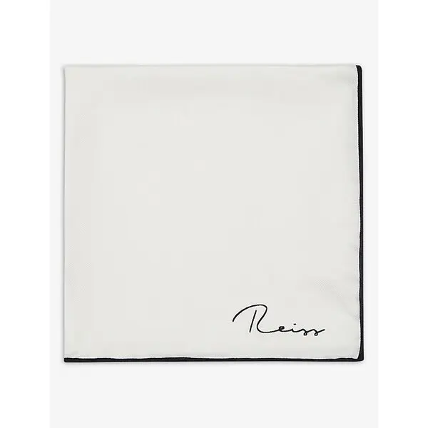REISS Ceremony Logo-print Silk Pocket Square - White
