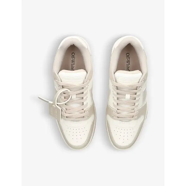 Off-White Logo-embroidered Leather Low-top Trainers - Beige Comb