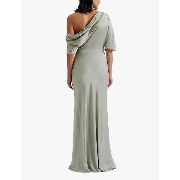 MALINA Marisa Asymmetric-neck Draped Satin Maxi Dress - Sage