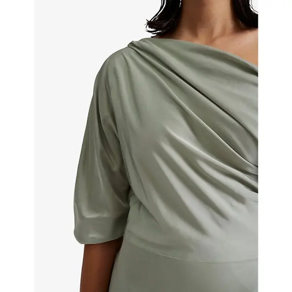 MALINA Marisa Asymmetric-neck Draped Satin Maxi Dress - Sage