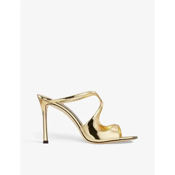 JIMMY CHOO Anise 95 Liquid-leather Heeled Sandals - Gold