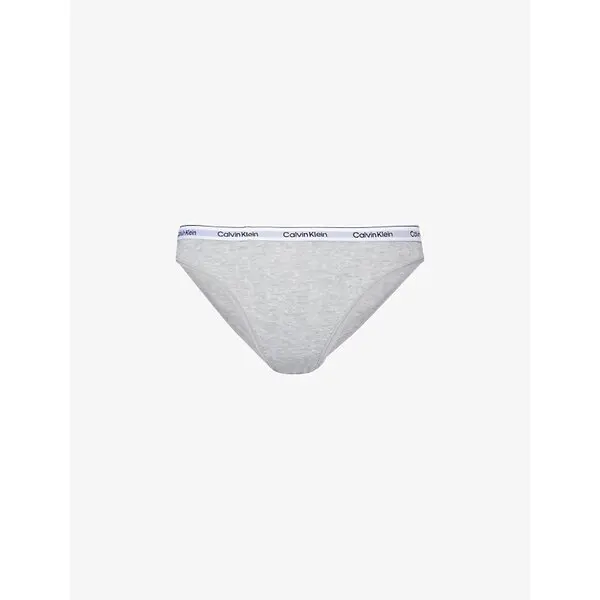 Calvin Klein Modern Branded-waistband Stretch-cotton Briefs - Grey Heather